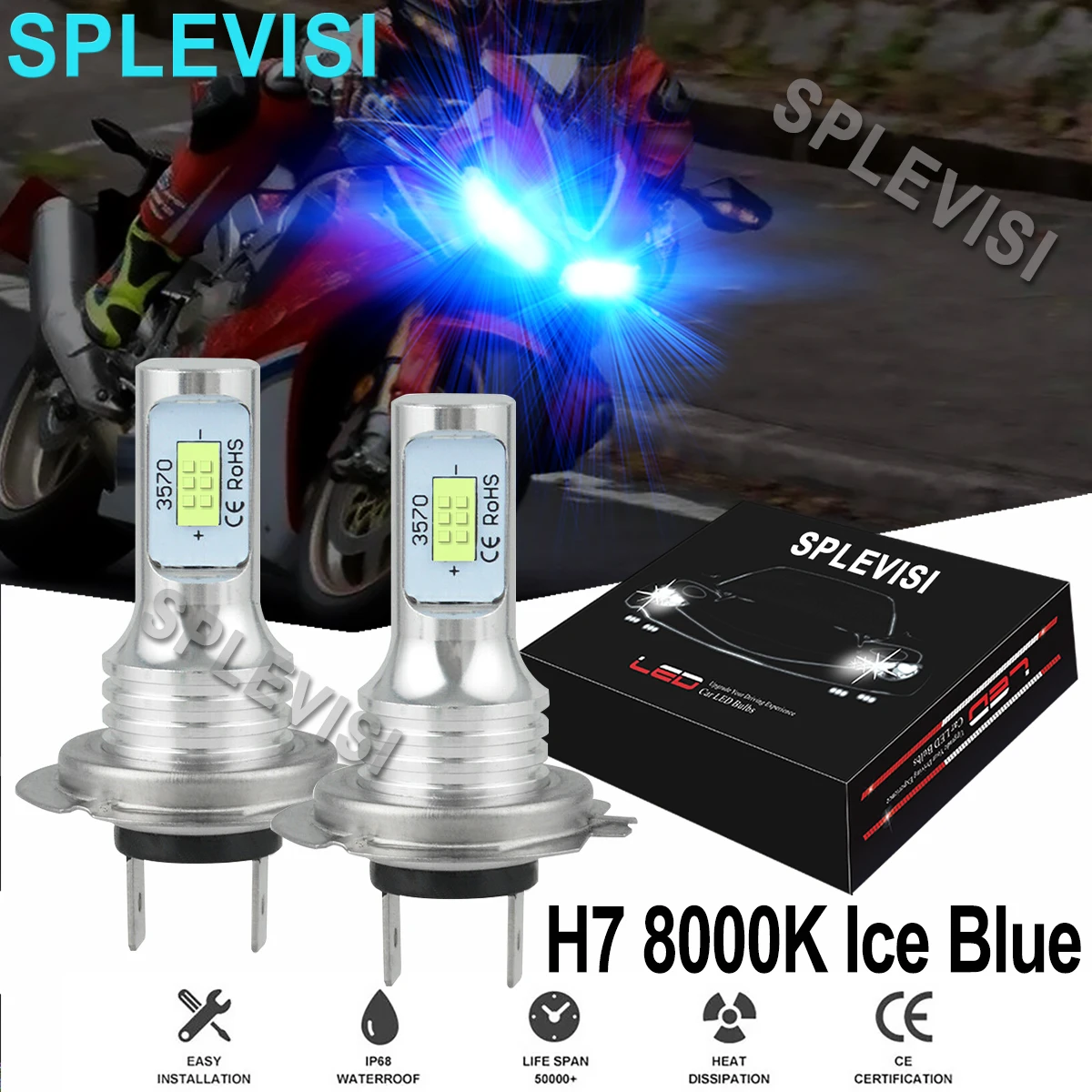2x70W-Ice-Blue-LED-H7-Headlight-Bulbs-For-Honda-CBR1000RR-2004-2008 ...