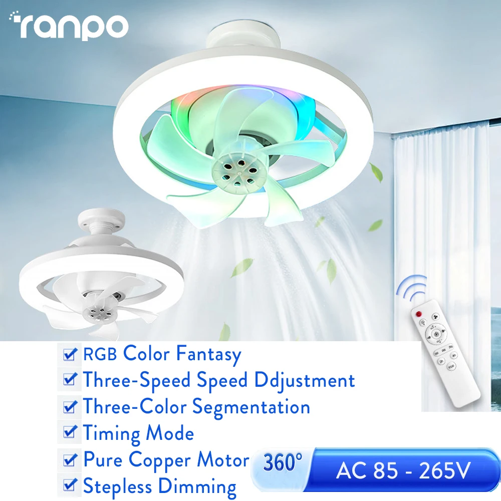 360-Rotating-Ceiling-Fan-E27-With-Lights-Remote-Control-RGB-Three-level ...