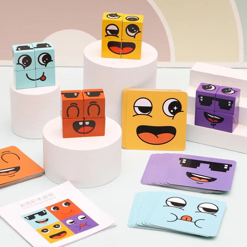 Montessori-Wooden-Expression-Face-Change-Puzzle-Cube-Building-Blocks ...