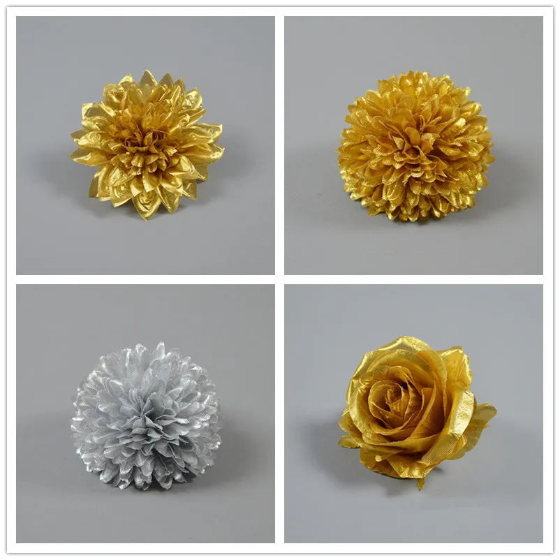 50Pcs-Gold-Silver-Artificial-Rose-Dahlia-Chrysanthemum-Silk-Flower ...