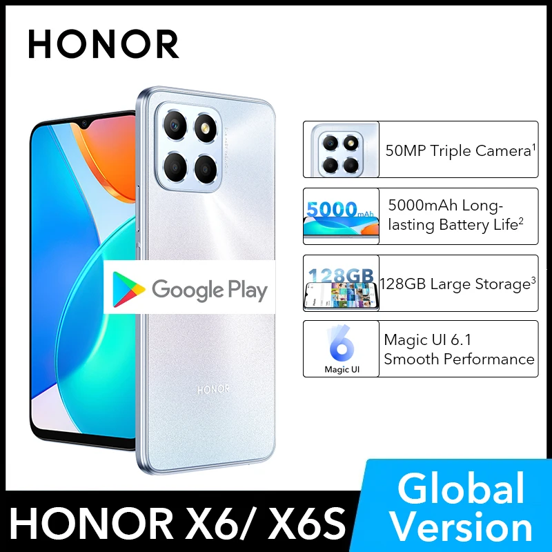 HONOR Teléfono Móvil Inteligente X6 X6S versión Global, Smartphone con pantalla de 6,5 pulgadas ...