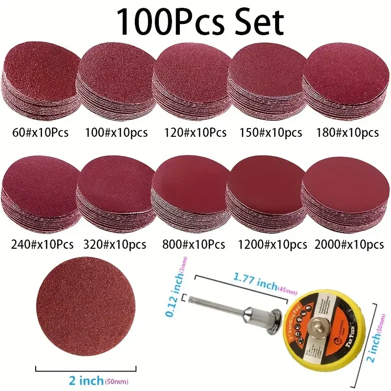 50-100pcs Set 2 inch Sanding Discs Pad Kit for Drill Grinder Rotary ...