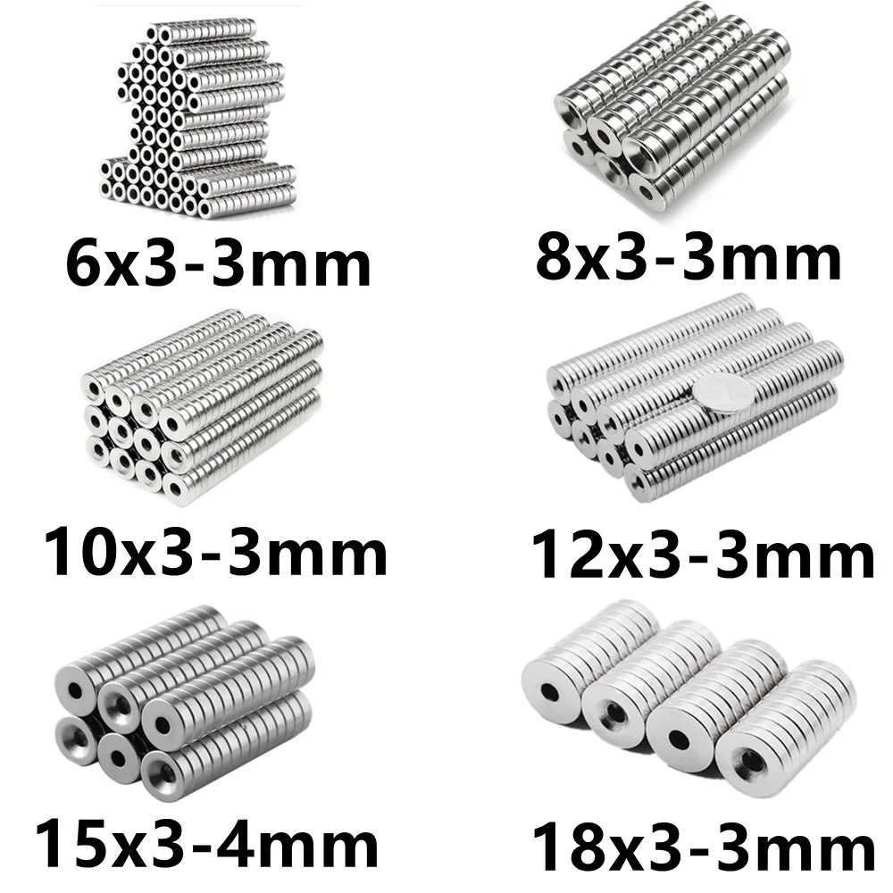 10 200Pcs 6x3 8x3 10x3 12x3 18x3 3mm N35 NdFeB Countersunk 
