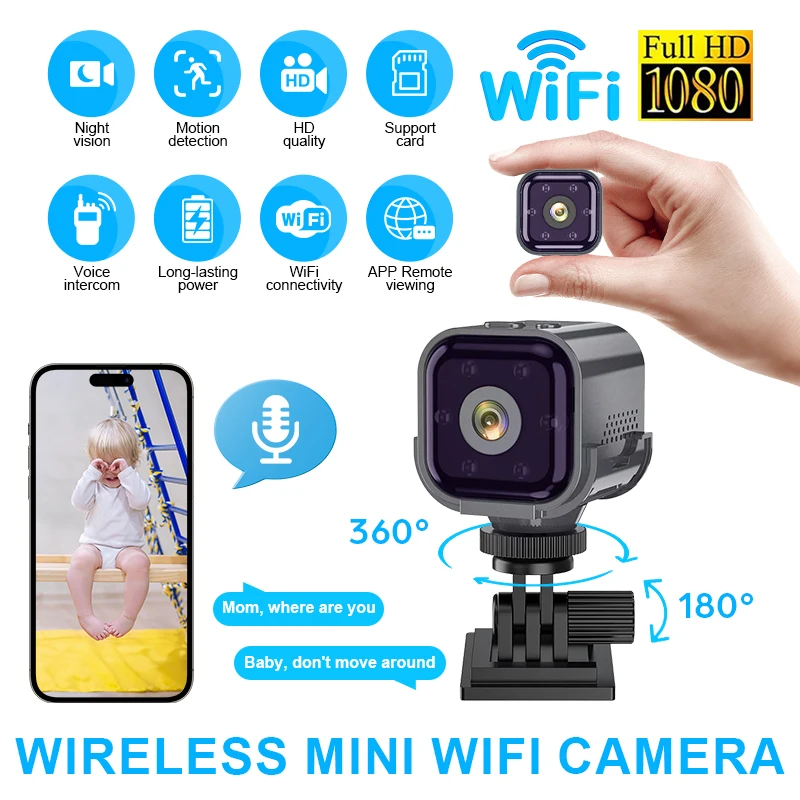 1080p Hd Wifi Mini Camera Night Vision Dual Voice Intercom Home Security Camera 960mah Battery