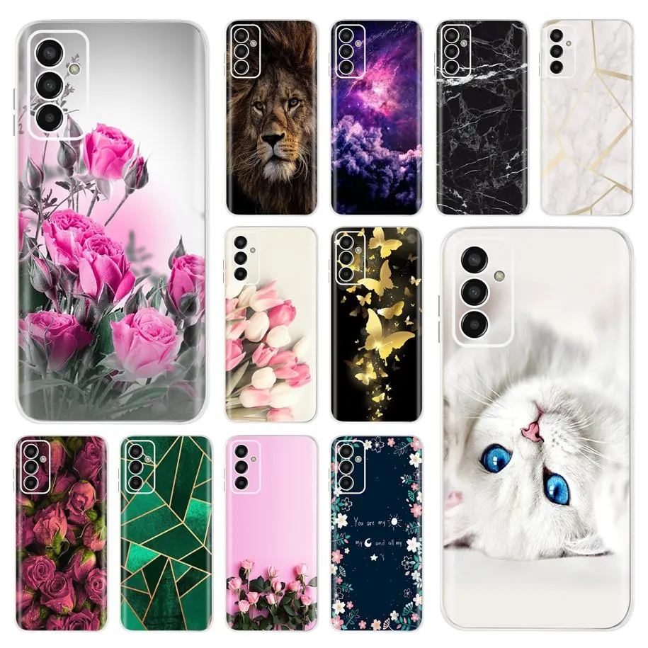 For Samsung Galaxy M13 Case Cute Cat Flowers Printed Silicone Soft ...
