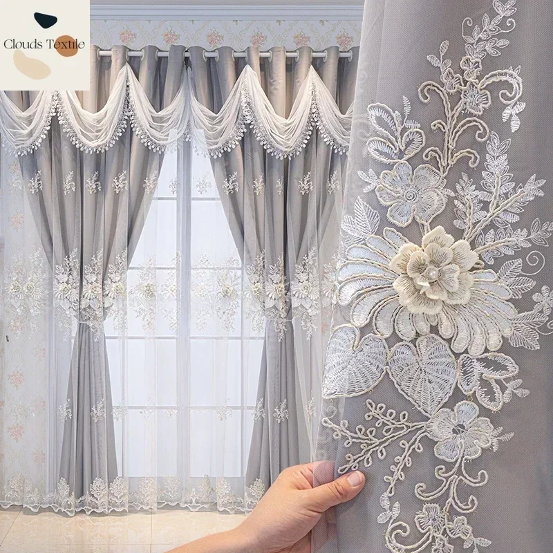 European Embroidery Double Curtains for Living Dining Room Bedroom ...