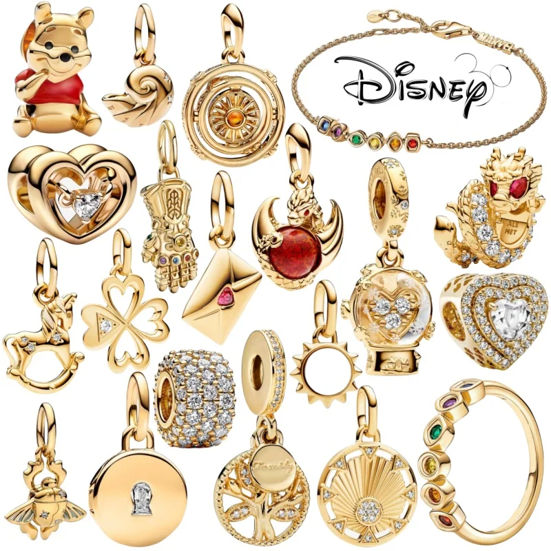 Disney-Gold-Gem-Bracelet-Charm-Beads-adequado-para-Pandora-Pulseiras ...