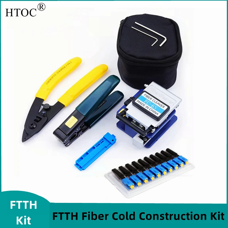 HTOC FTTH Cold Connection Optical Fiber Tool Kit With Cleaves And Cable Fiber Stripper Double ...