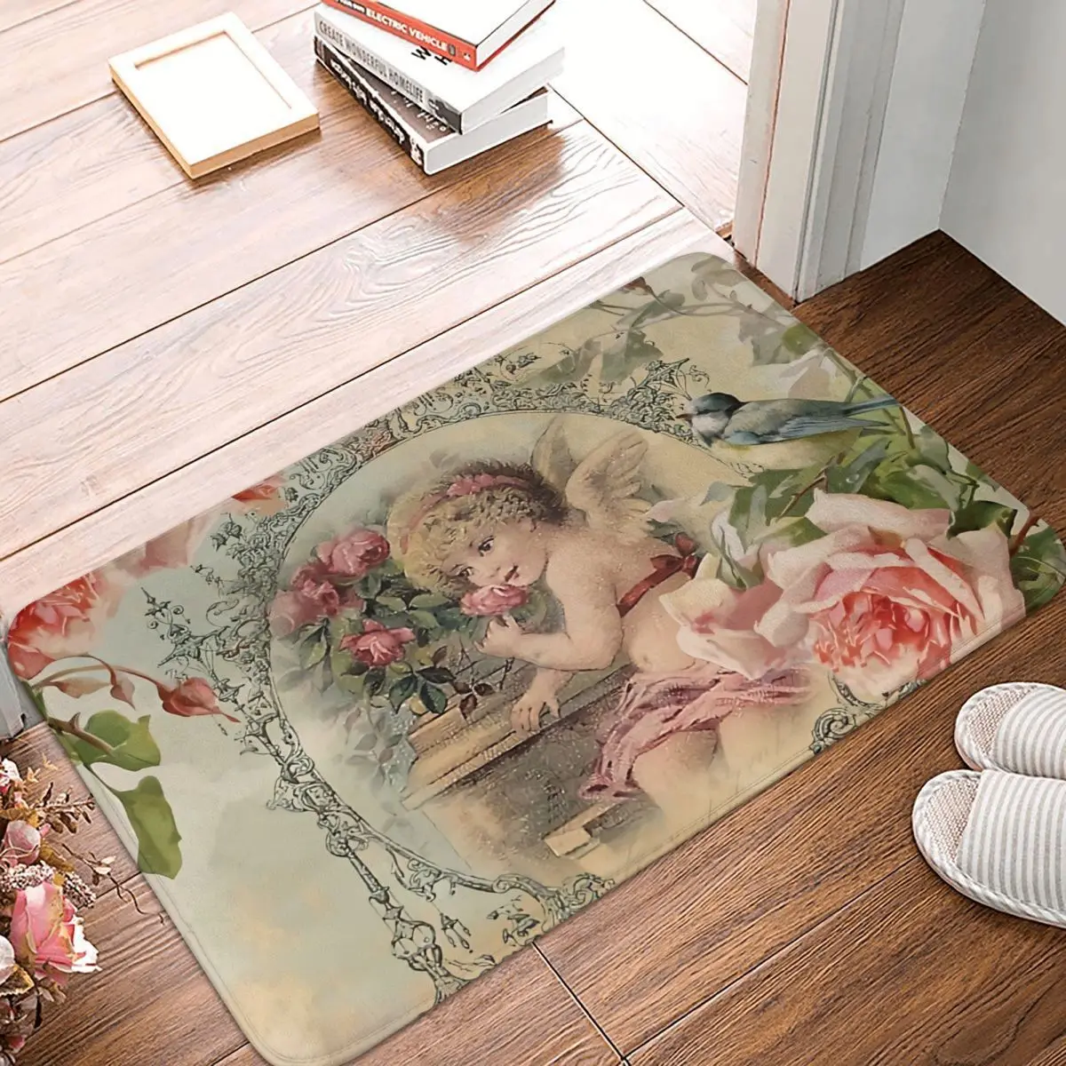 Art Bath Non-Slip Carpet Victorian Angel Print And Pink Roses Living ...
