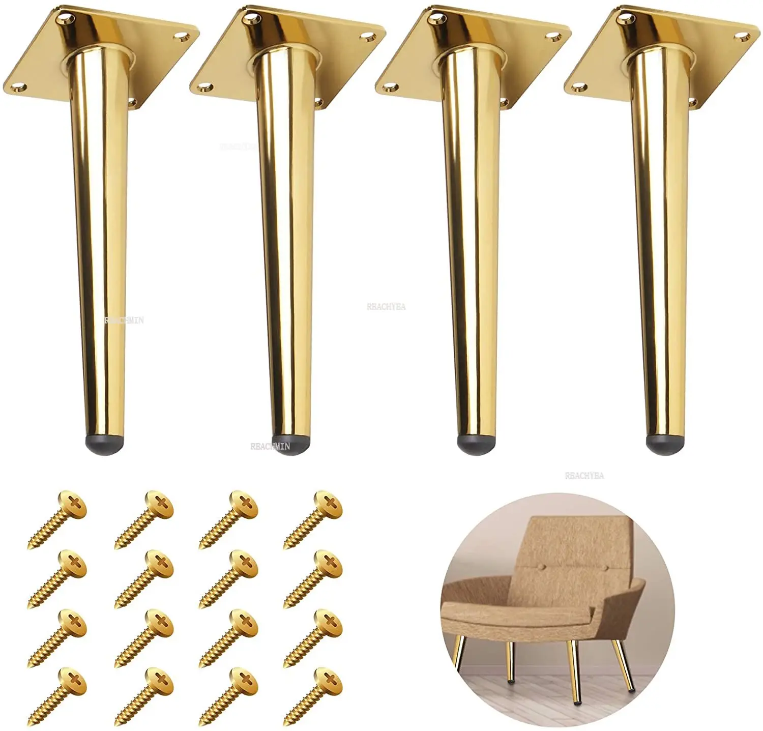 4Pcs-Golden-Furniture-Cabinet-Metal-Legs-Round-Tapered-Leg-DIY-Furnitur ...