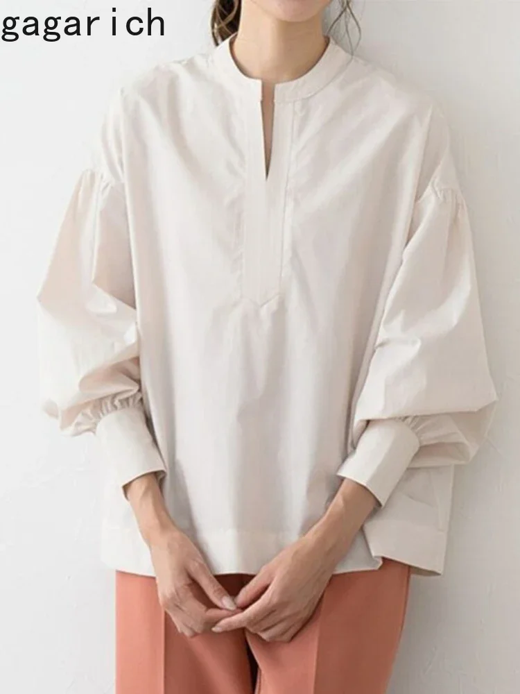 Gagarich-Women-Blouse-Japanese-Style-Spring-Summer-New-V-neck-Lantern ...