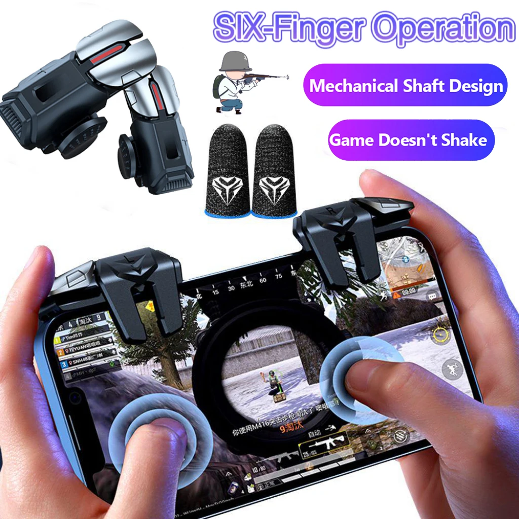 G21 Mobile Phone Game Trigger Gamepad Joystick 6 Finger Aim Shooting E Sports Game Fingertips