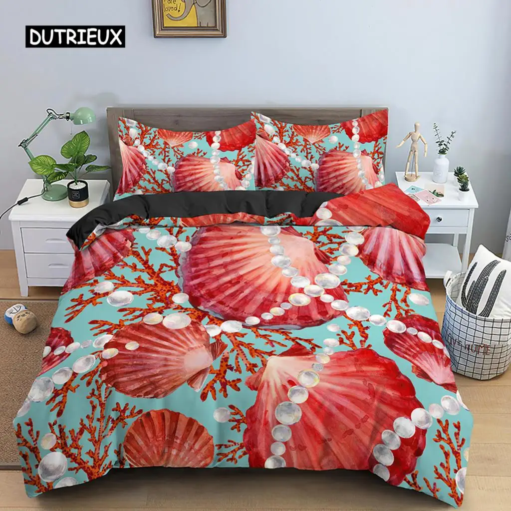 Shell-Bedding-Set-Coral-Polyester-Color-Shell-Comforter-Cover-Quilt ...
