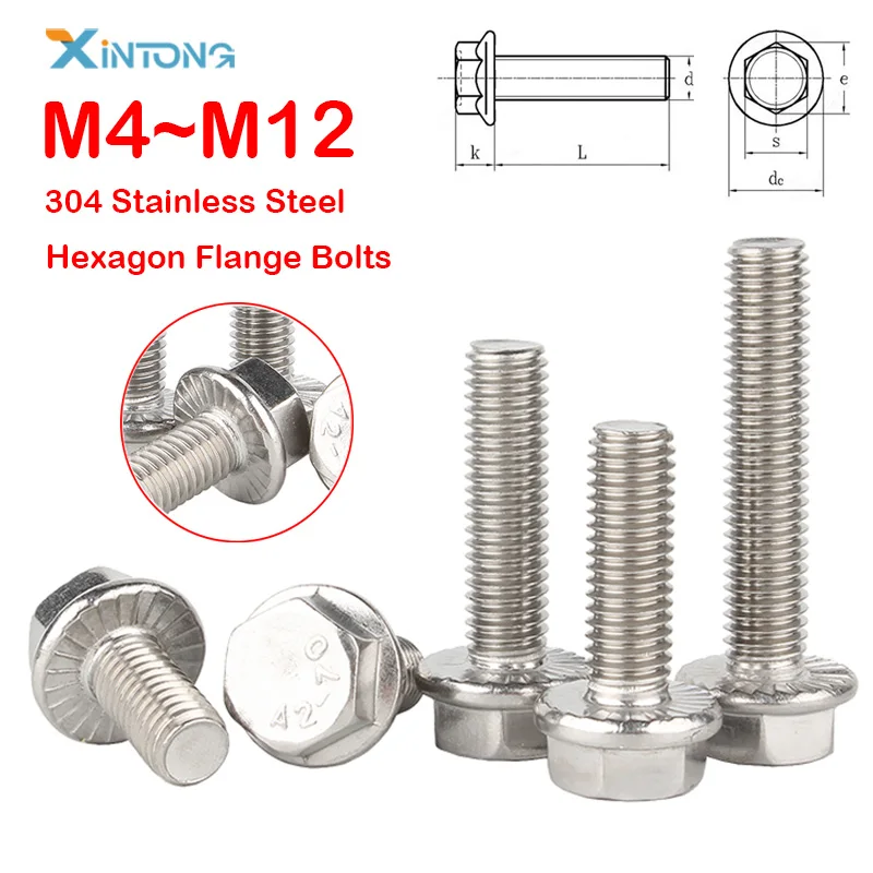 M4-M5-M6-M8-M10-M12-304-Stainless-Steel-Hexagon-Flange-Bolts-Hex ...