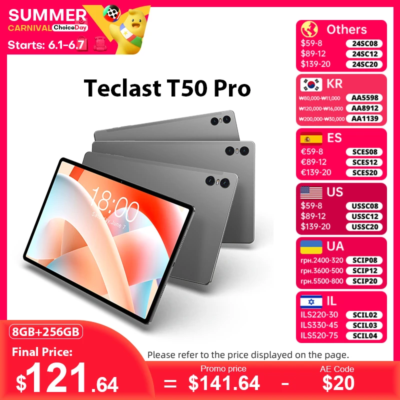 Teclast T50Pro Android 14 Tablet, T50 Pro, MTK G99, 8-Core, 11 ", 2K Display, 8GB + 8GB RAM ...