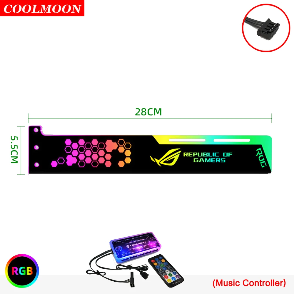 Coolmoon 5V Small 4PIN RGB LED Light GPU Support VGA Holder 25cm/28cm ...