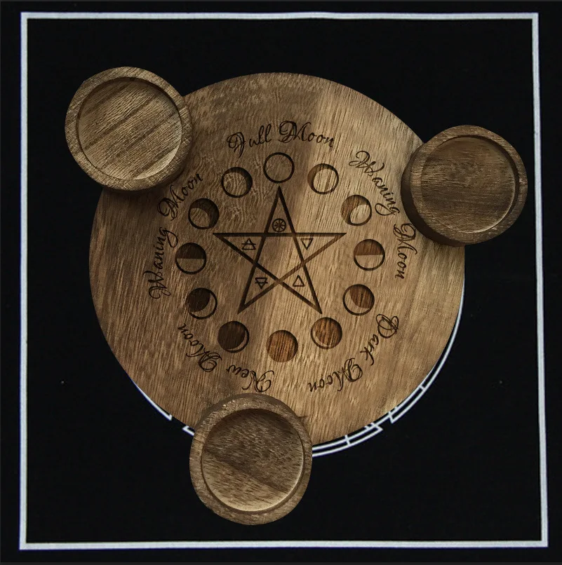 Astrology-Pentagram-Wooden-Candlestick-Tarot-Altar-Plate-Divination ...