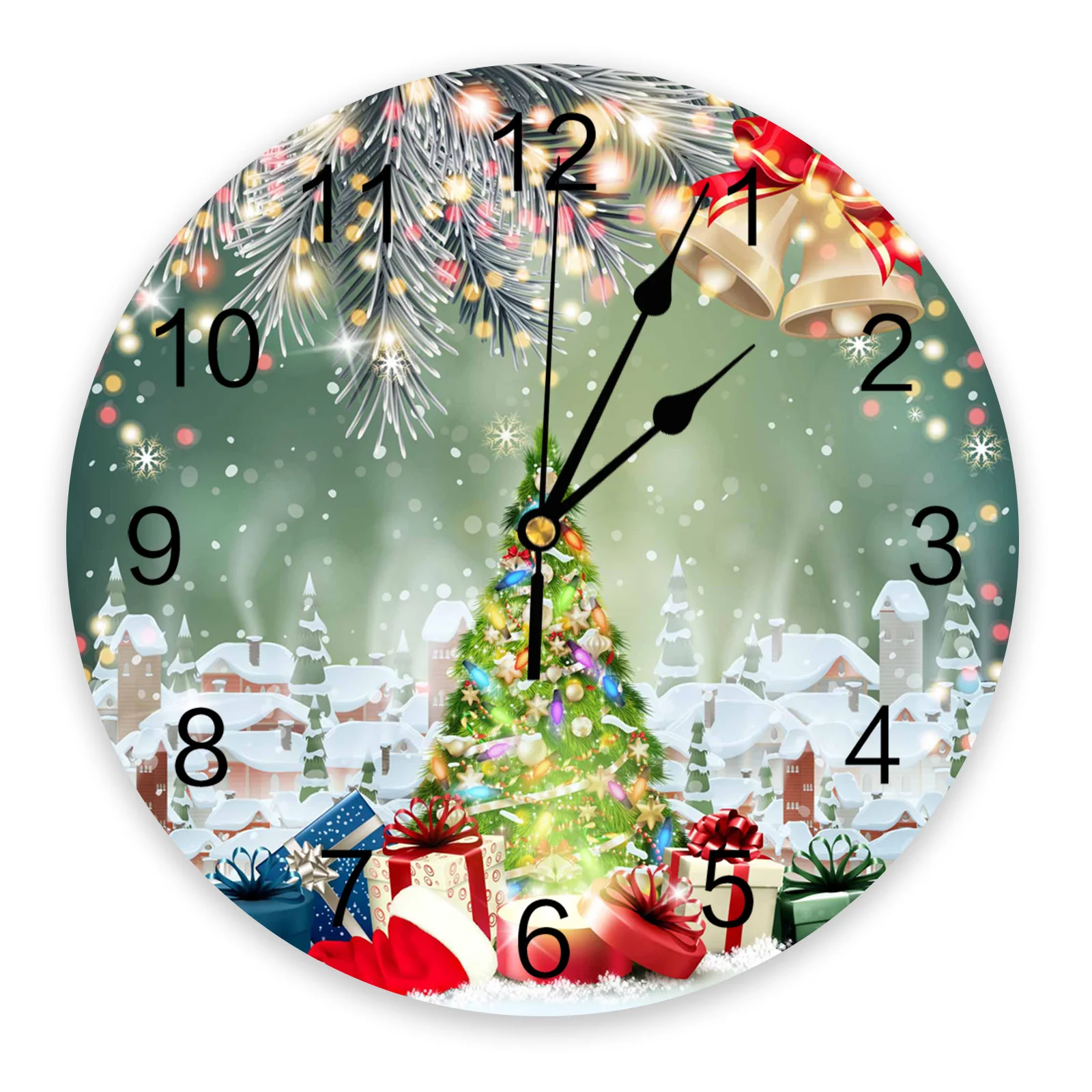 Christmas-Tree-Gift-Bells-Village-Snow-Wall-Clock-Modern-Design-Living ...