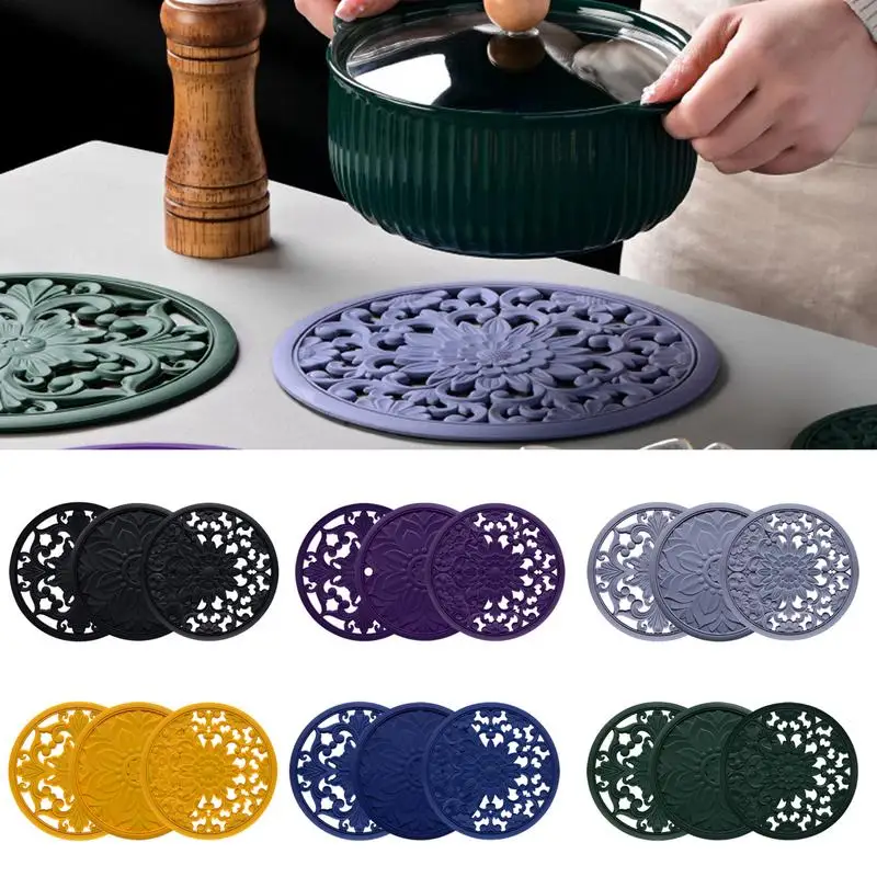 Round Silicone Trivets Mat Heat Resistant Table Protector Pot Pan ...