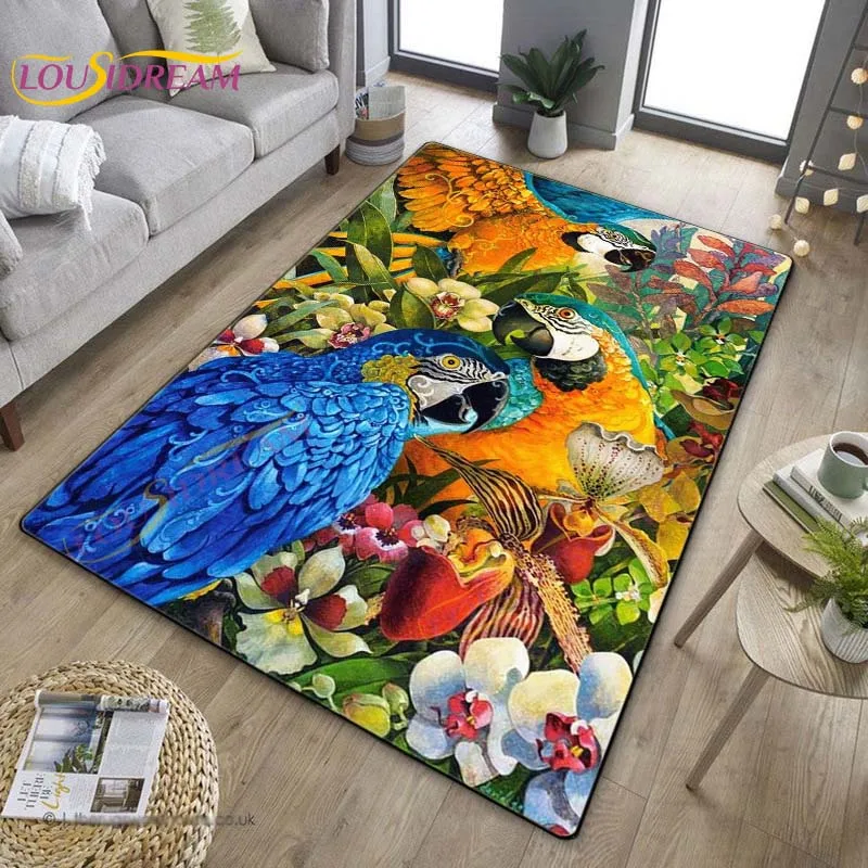 Tropical-Forest-Print-Rugs-Cute-Colorful-Parrot-Macaw-Carpet-for-Living ...