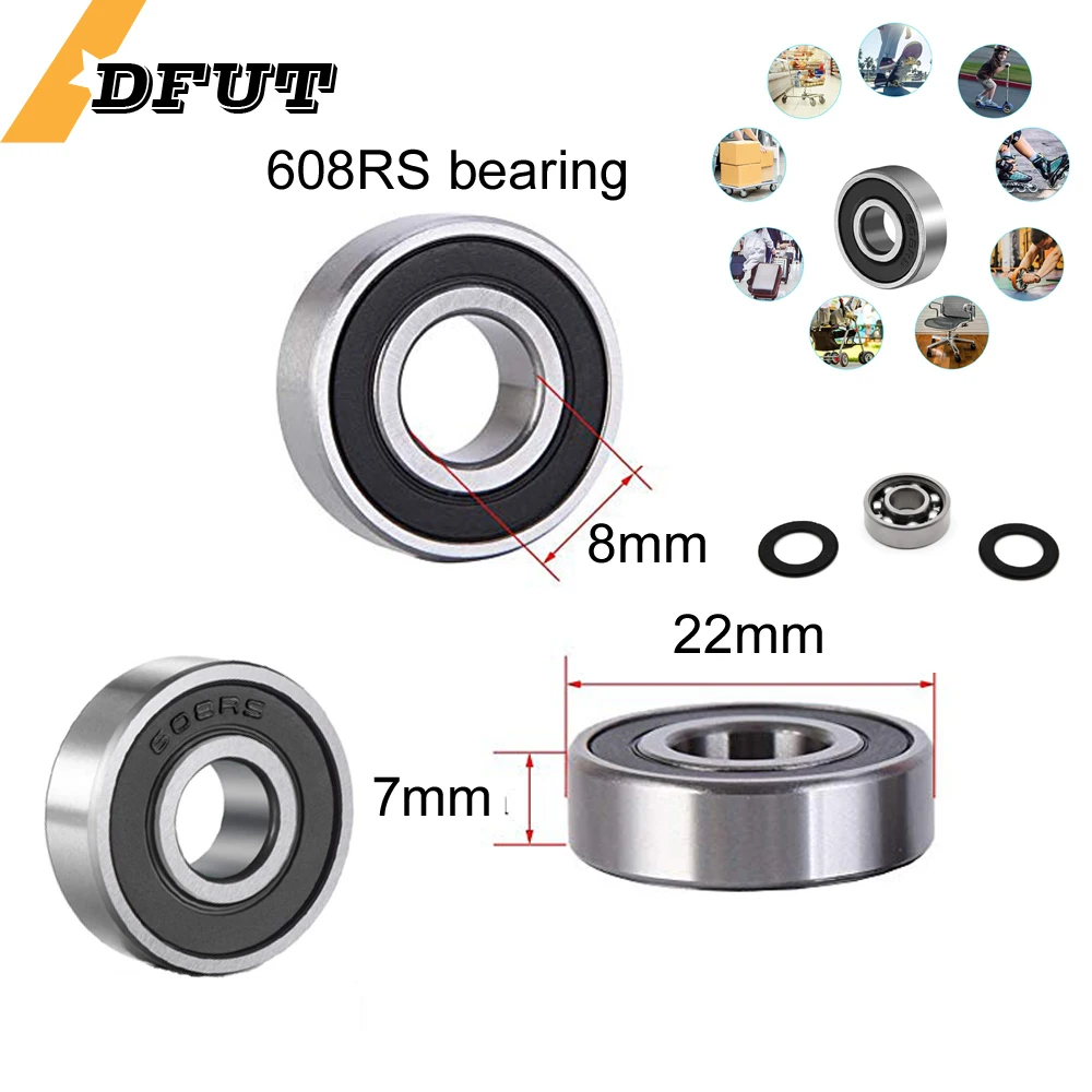 608-2RS-Ball-Bearings-Skateboard-608-RS-Double-Rubber-Sealed-Shielded ...