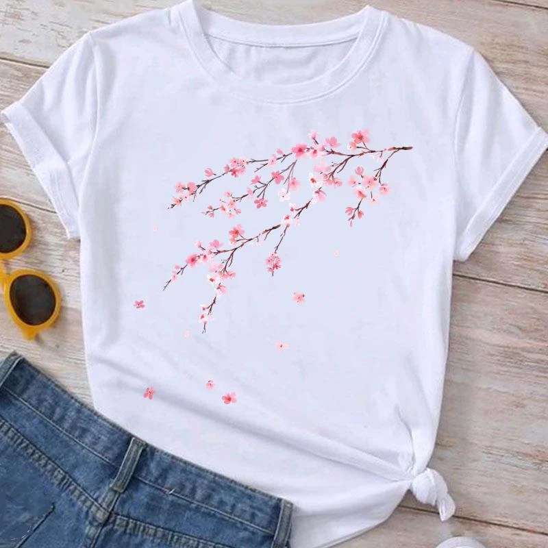 Fashion Clothes Summer Spring Flower 90s Tee Ladies Cartoon Clothing ...