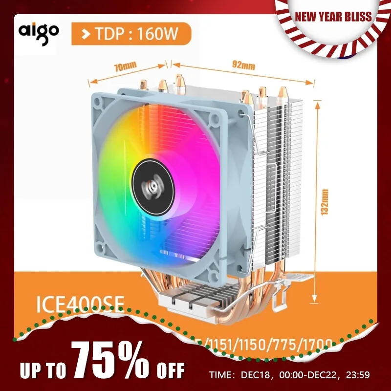 Aigo-ICE400SE-Air-CPU-Cooler-Cooling-Fan-Quiet-Ventilador-4-Heat-Pipes ...