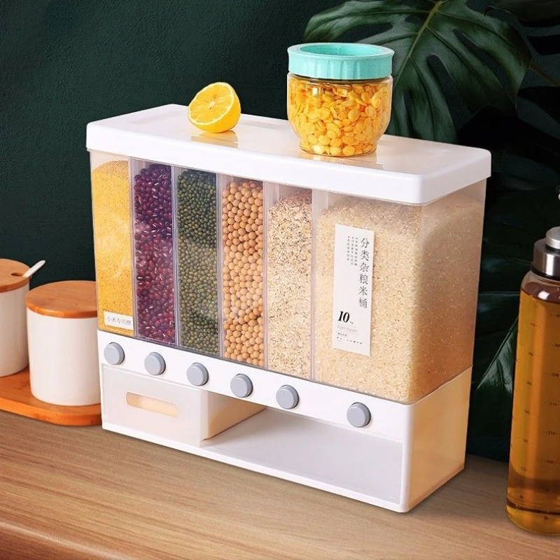 10L Wall Mounted Separate Rice Bucket Cereal Dispenser Moisture Proof ...