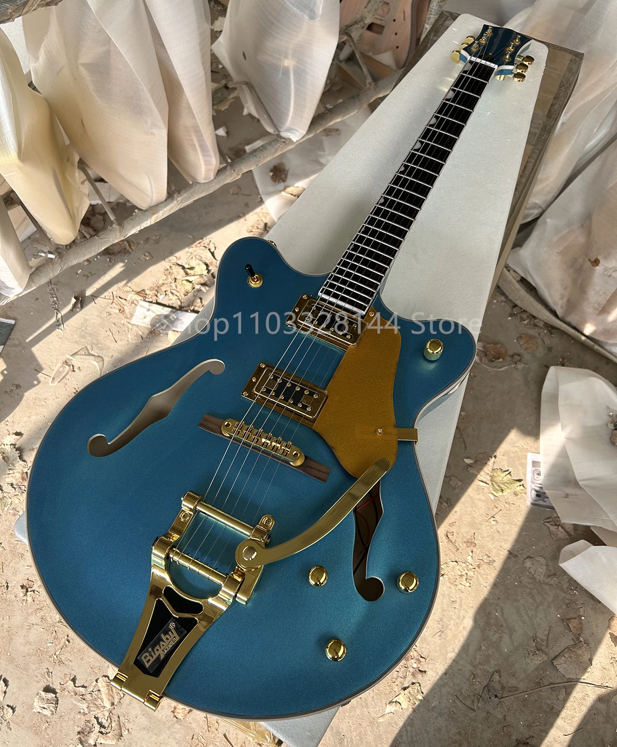 Factory-Metal-Blue-Semi-Hollow-Body-6-Strings-Electric-Guitar-Gold ...