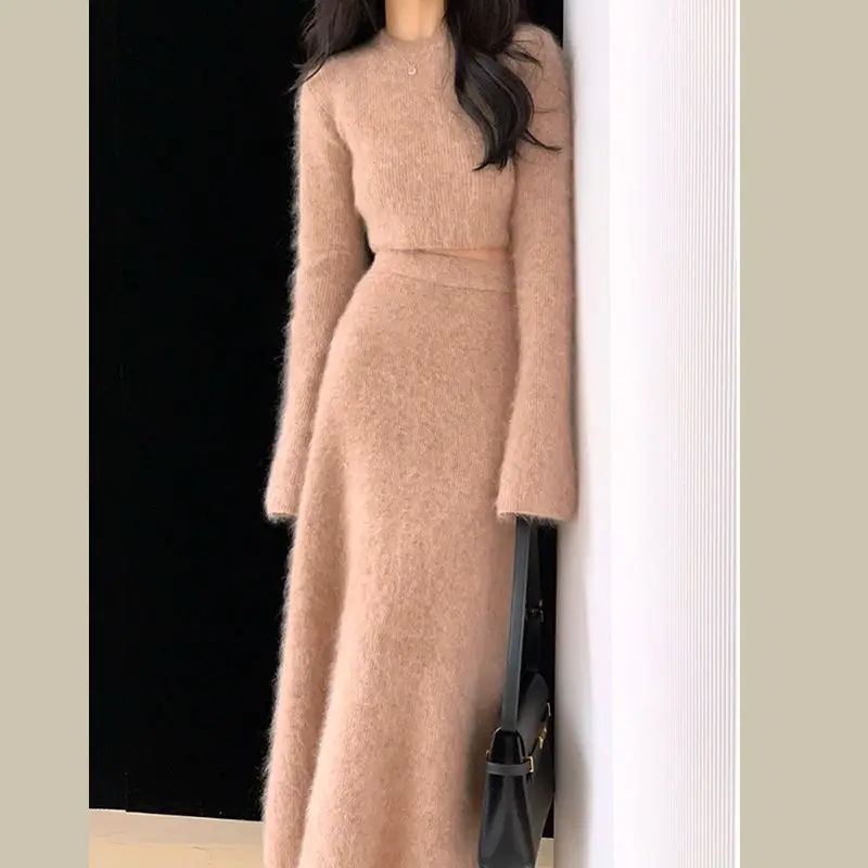 Autumn Winter Women Two Piece Outfits Sweater Set Elegant Vintage Slim
