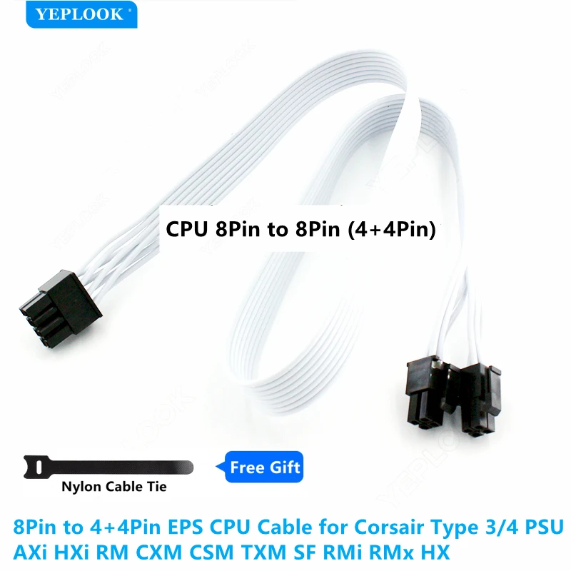 White 8pin To 4+4pin Eps Cpu Power Cable For Corsair 450w To 1500w Type ...
