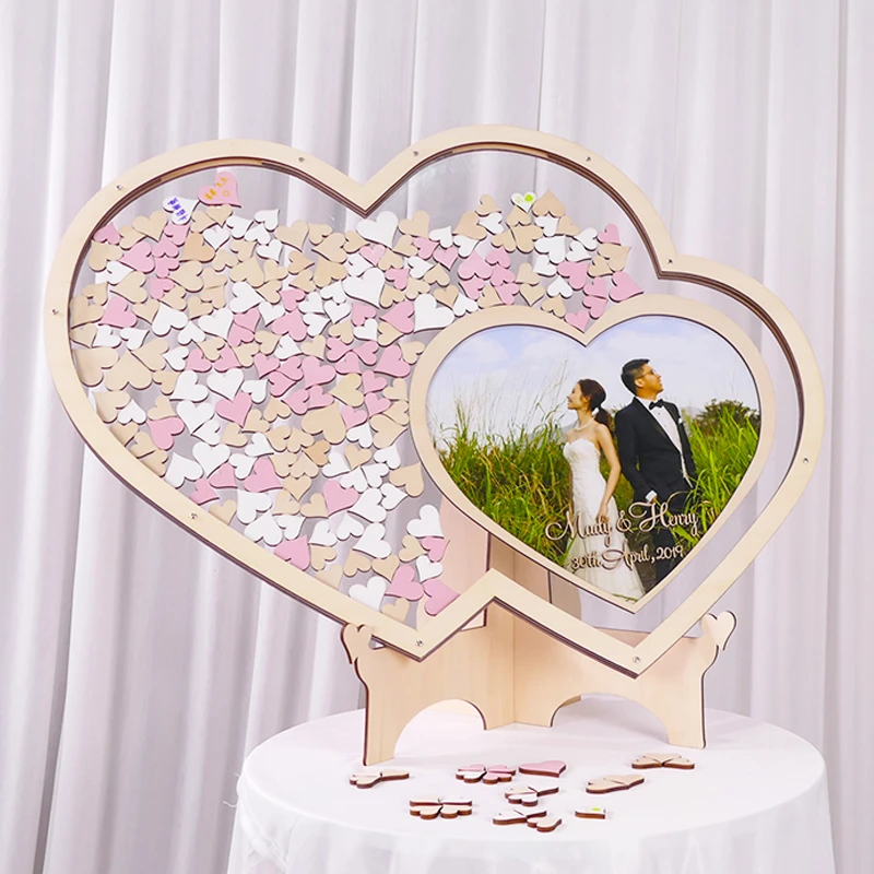 Personalized Customized Double Love Heart Photo Sign-in Frame Wedding ...
