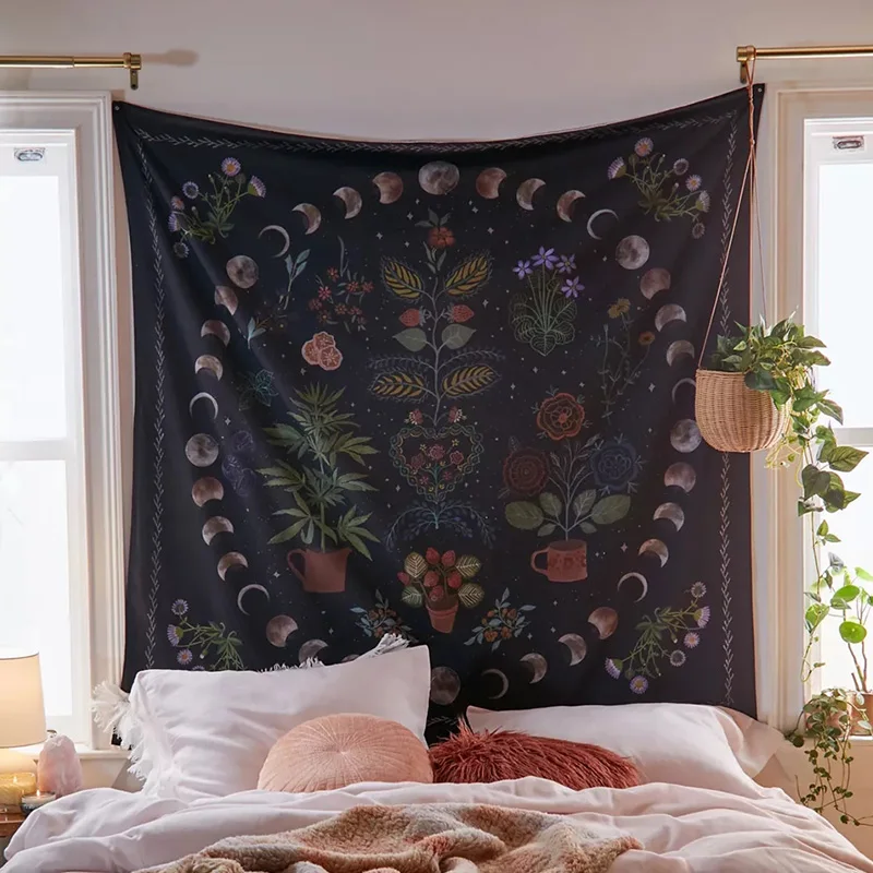 Tapiz de fase lunar para colgar en la pared, tapiz Floral Celestial ...