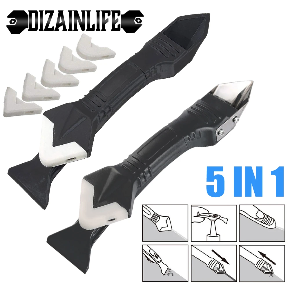 5 In 1 Silicone Remover Caulk Finisher Sealant Smooth Plastic Scraper ...