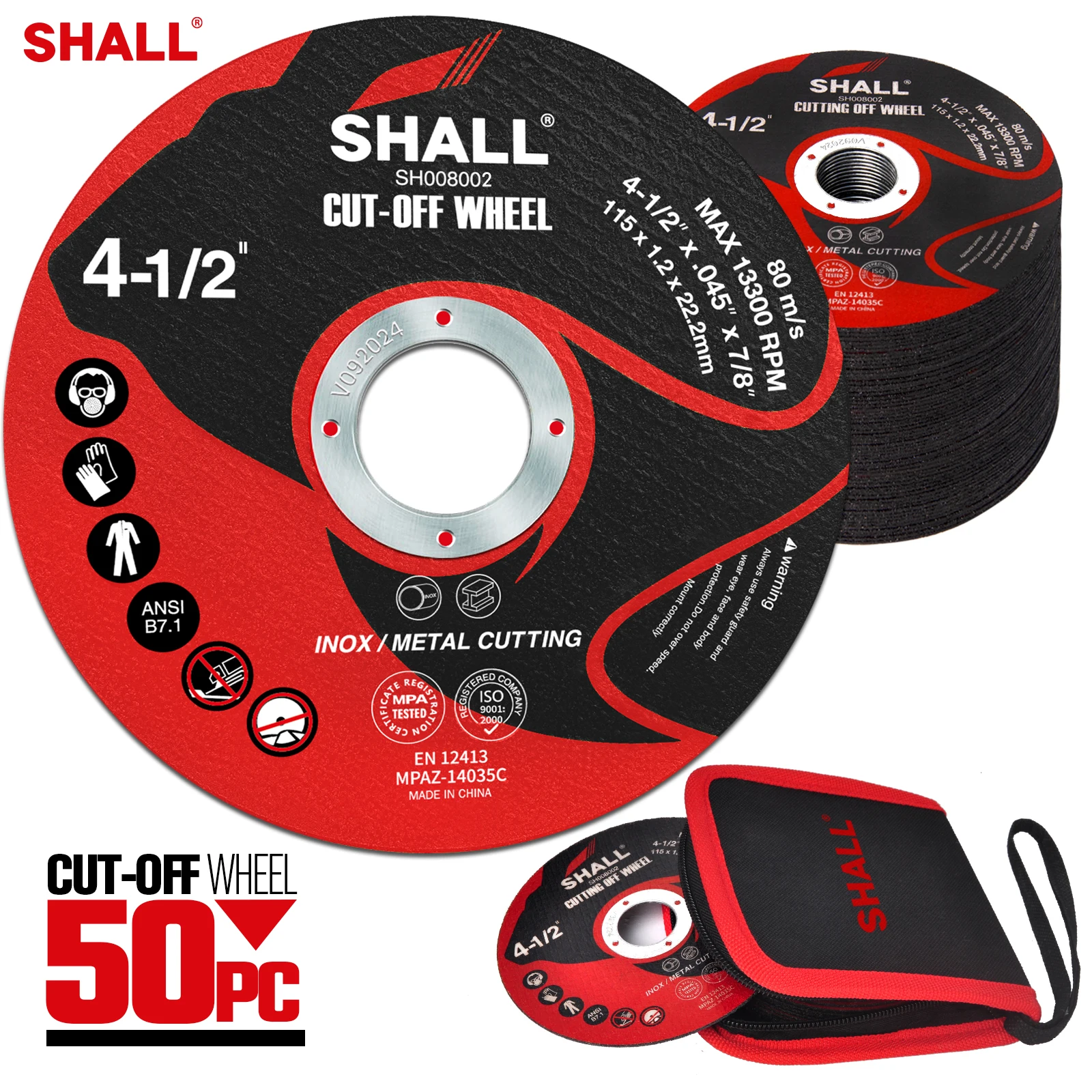 SHALL 50 Pack Cut Off Wheels 115x1.2x22.2mm Cutting Wheel with Pouch ...