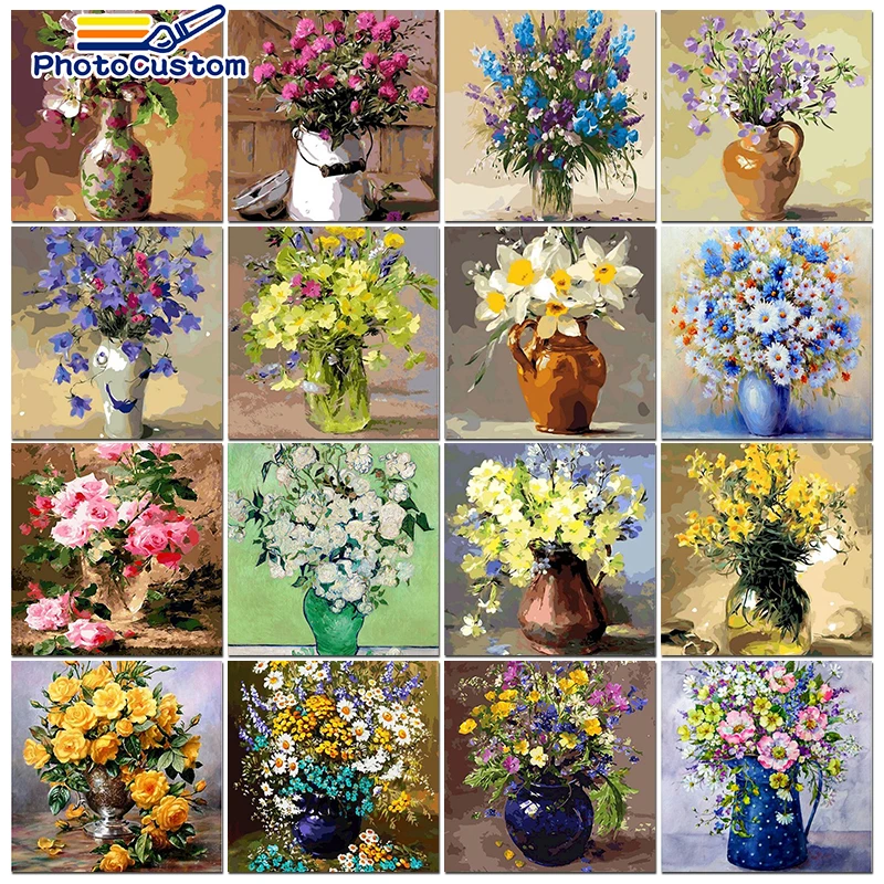 PhotoCustom-Diy-Oil-Painting-By-Numbers-Flowers-HandPainted-Drawing ...
