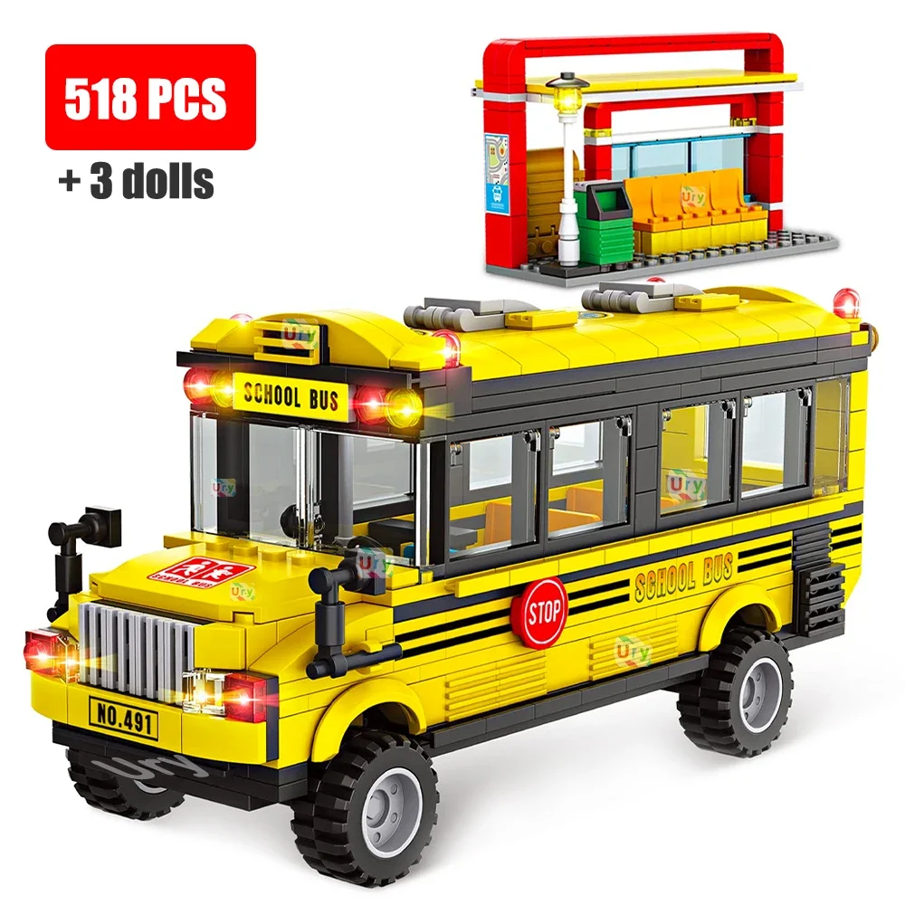 City Car Yellow Passenger Urban Elementary School Bus Station Single ...