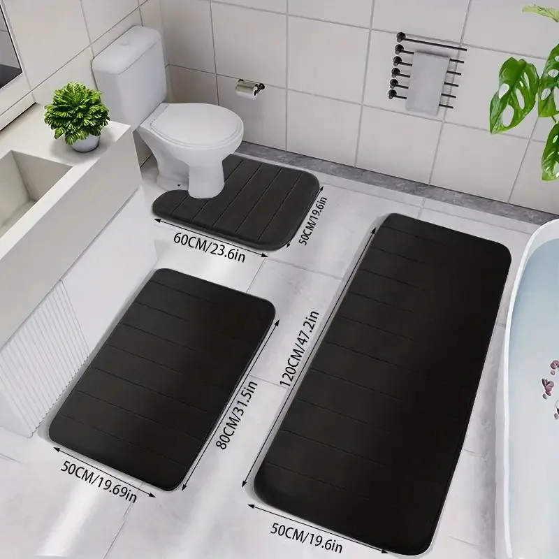 3-Piece Non-Slip Bathroom Mat Set - Ultra Absorbent Quilted Cotton ...