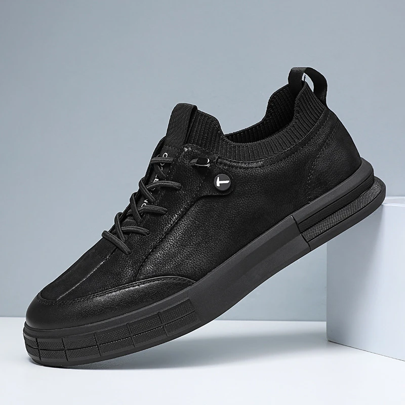 Genuine Leather Men's Shoes Top Layer Leather Casual Shoes Men Sneakers ...