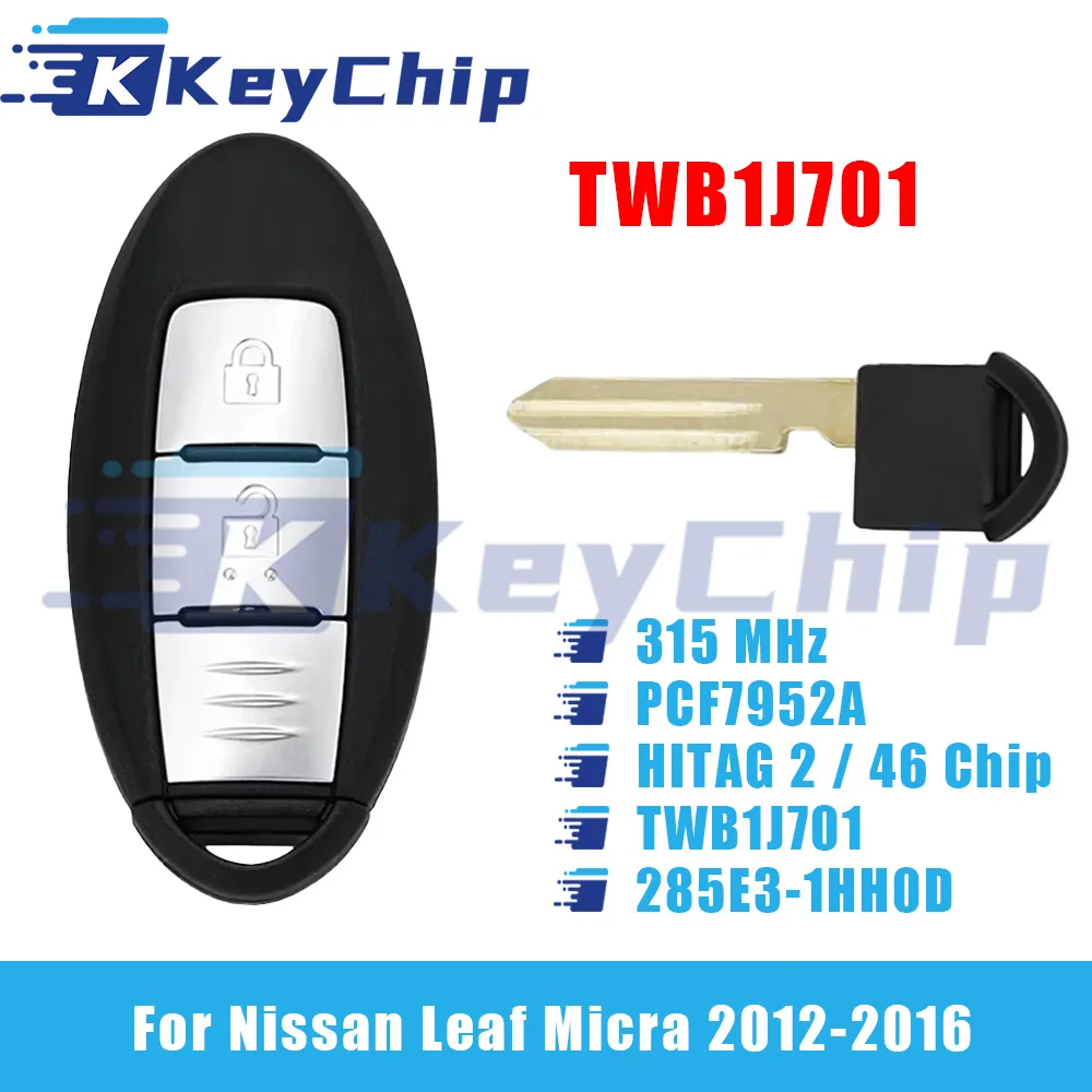 KeyChip Pro For Nissan Leaf Micra 2012-2016 2 Buttons Smart Key 315 MHz ...
