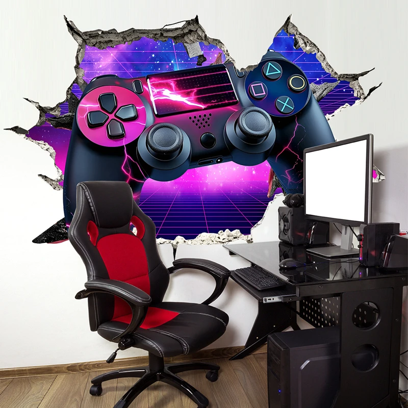 Larger Gaming Poster Broken Wall Hole Art Cool Color Game Console Vinyl ...