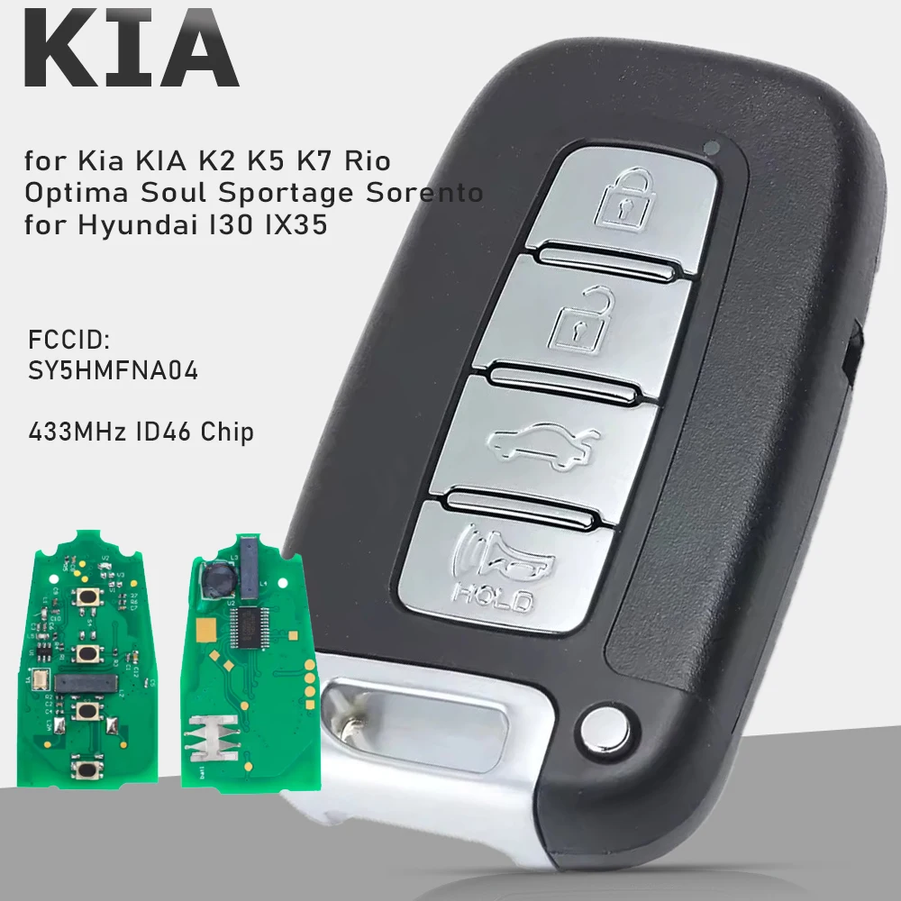 KEYECU Smart Remote key Fob 4 Button 433MHz ID46 Chip for Hyundai I30 ...