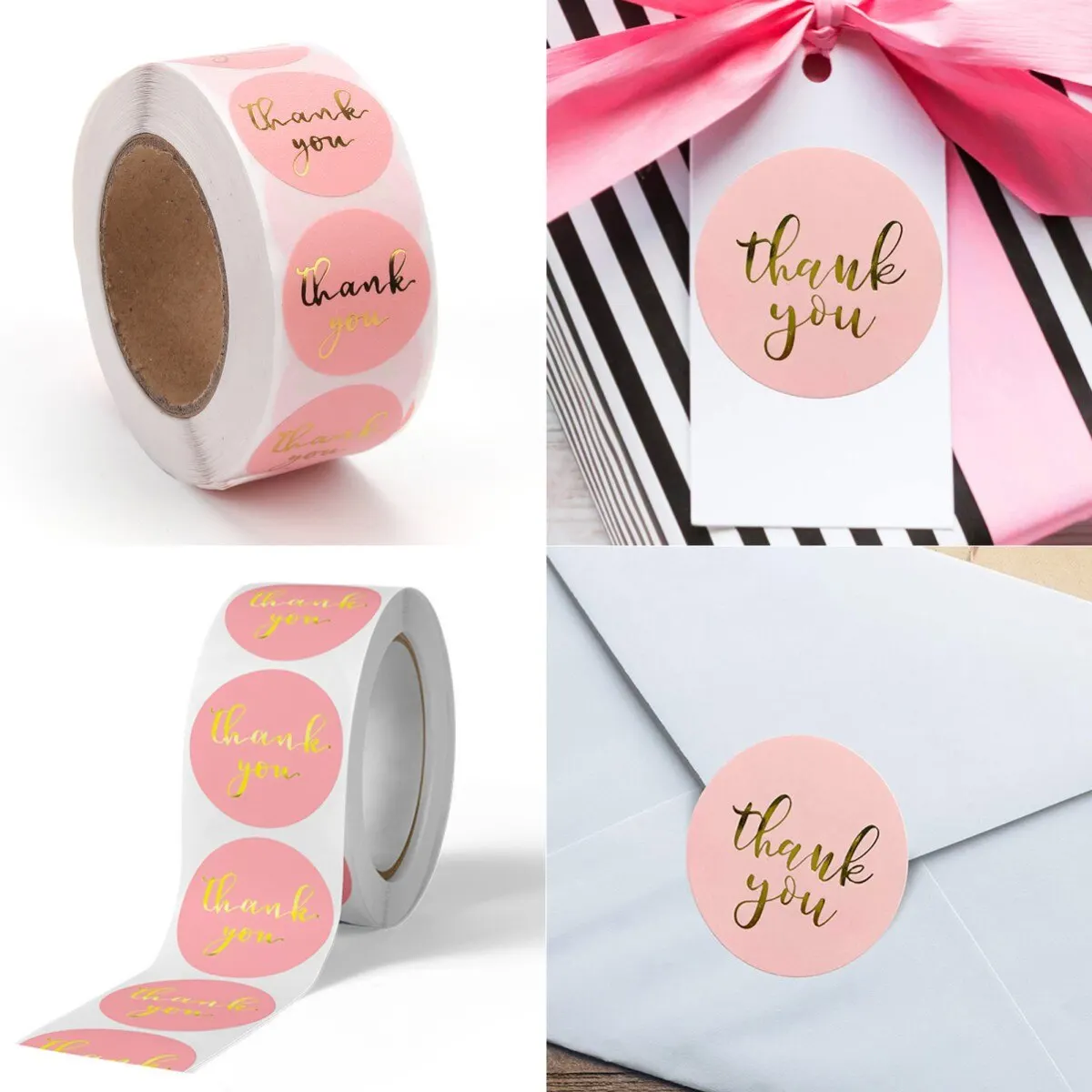 500pcs-roll-Thank-You-Stickers-Pink-Bronzing-Stickers-Wedding-Stickers ...