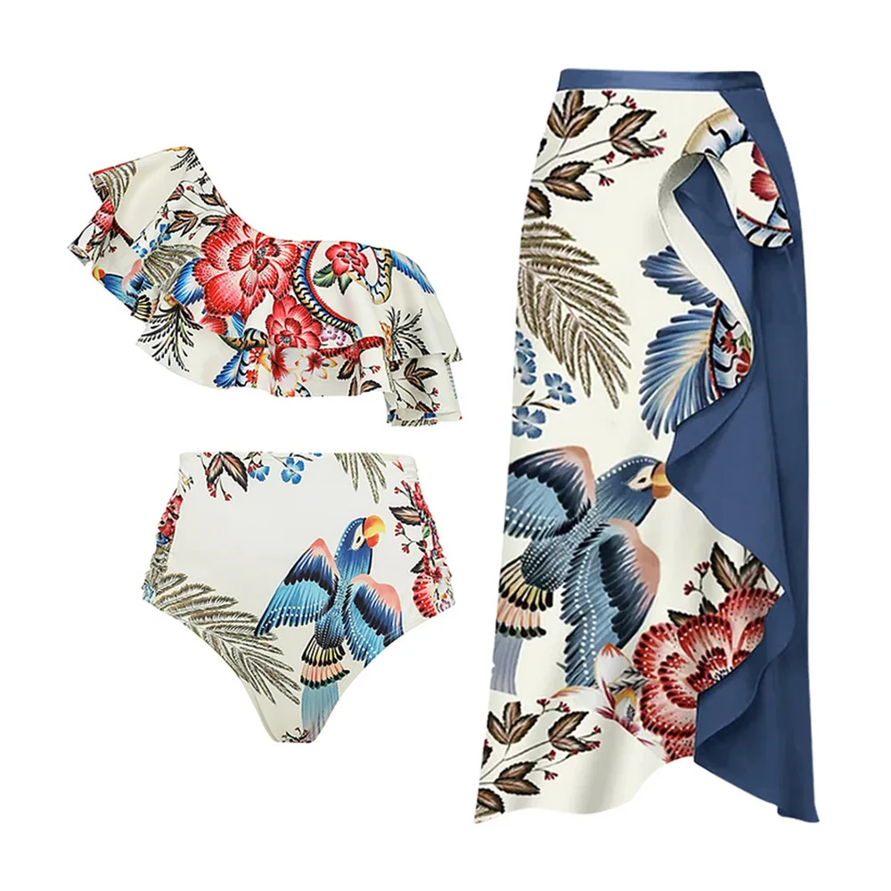 Women Swimsuits Bikini with Flounce-Edge Single-Shoulder Design ...