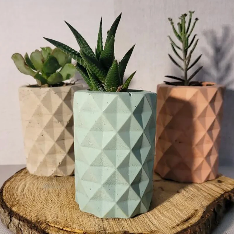 Rhombus-Pattern-Flower-Pot-Mold-Handmade-Concrete-Flowerpot-Container ...