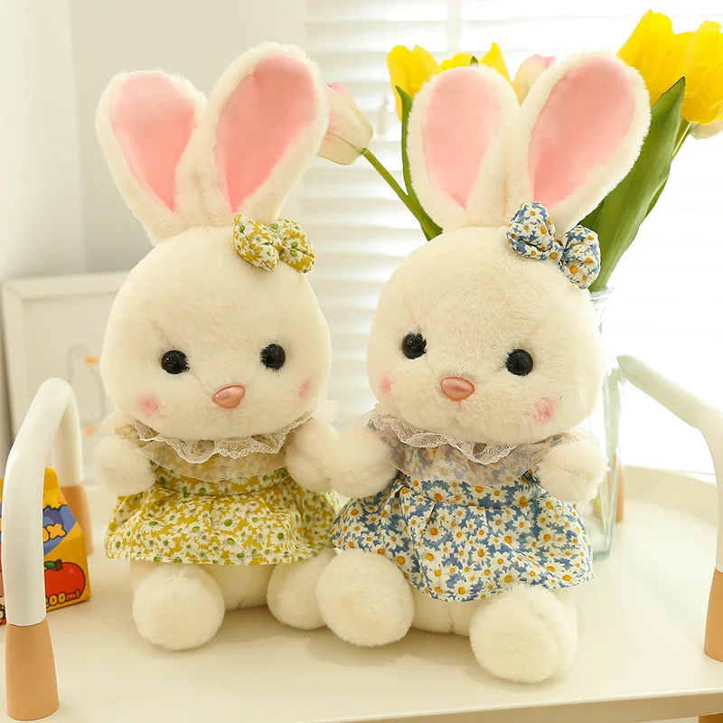Juguete de peluche de conejo Kawaii con ropa, horquilla con lazo ...