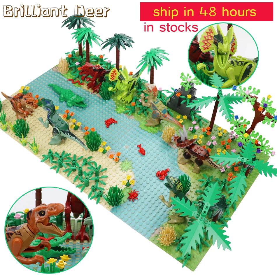 New Jurassic Dinosaur World Tree Forest Animal Action Figures Building ...