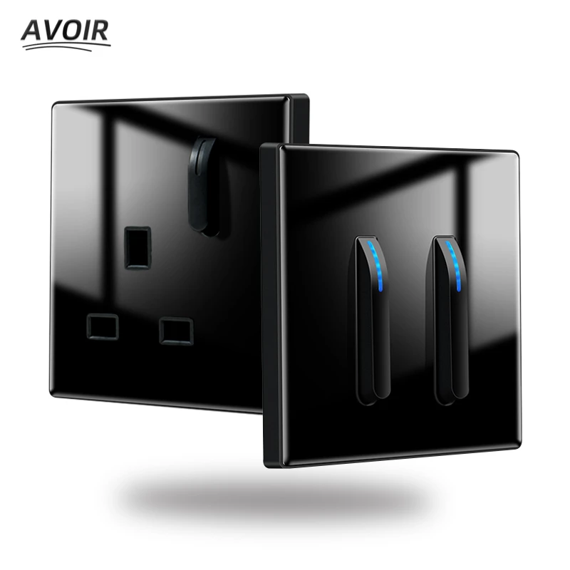 Avoir Reset Light Switch Piano Key Design Black 13A UK Standard Wall ...