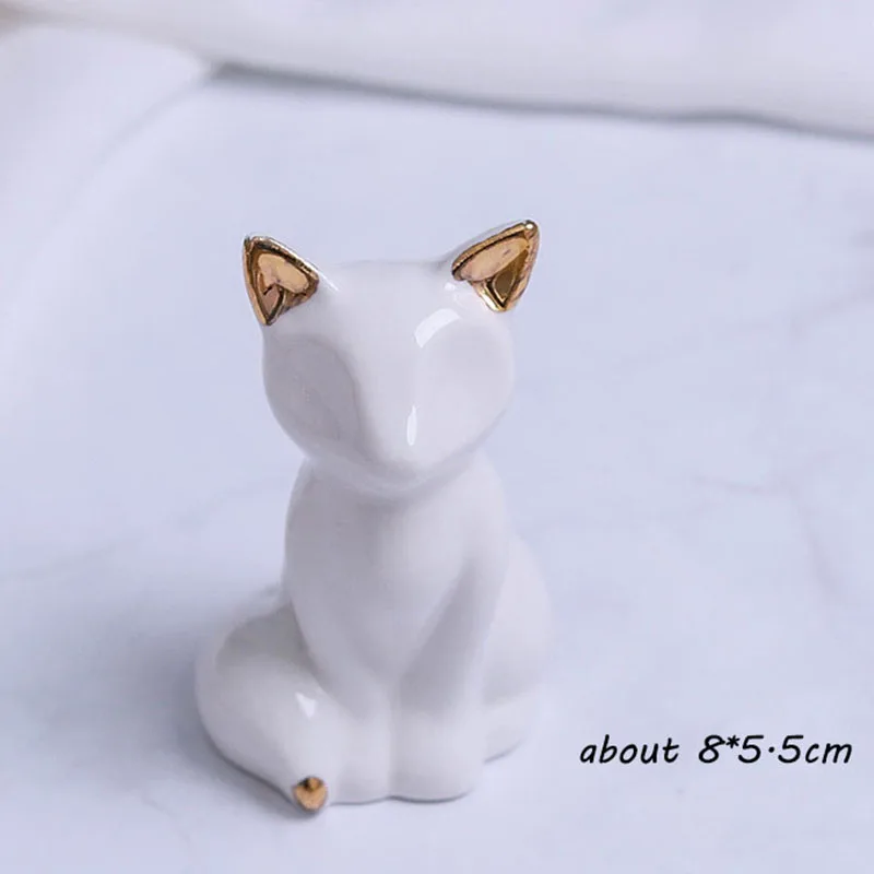 Ceramic-Cute-Gold-White-Rabbit-Fox-Figurines-Porcelain-Table-Home ...