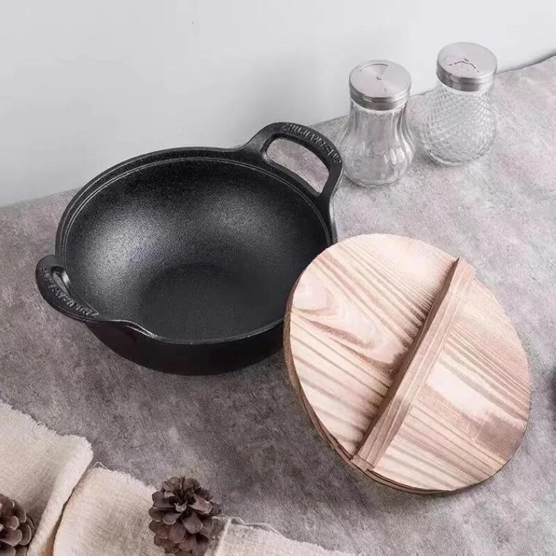 20cm-double-ear-cast-iron-wok-cooking-pot-no-coating-non-stick-Gas ...